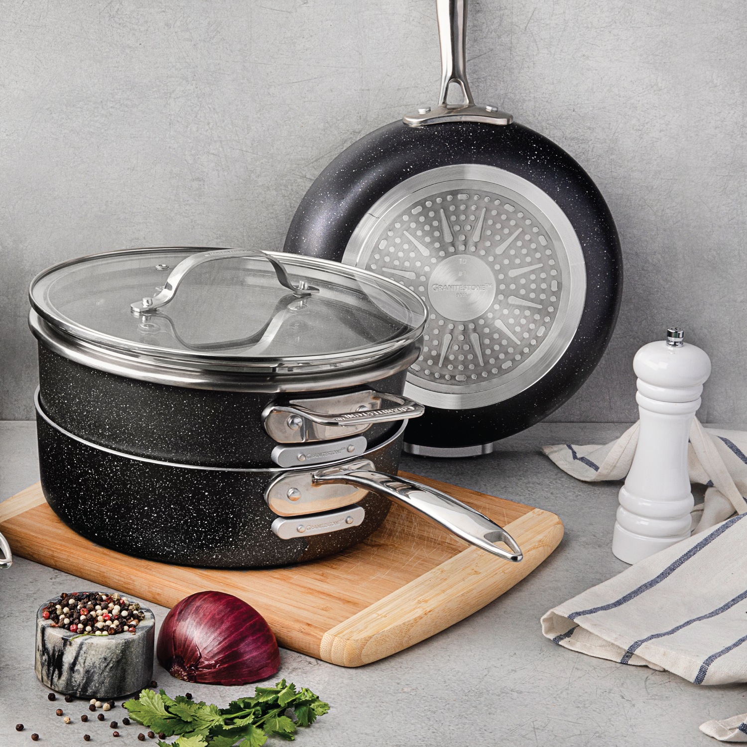 Granitestone Diamond Stackmaster 10-Piece Space-Saving Cookware Set ...