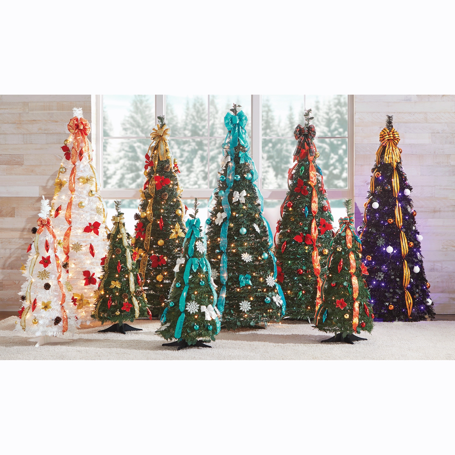 Holiday 6-Foot Pre-Lit Pop-Up Tree and 3' Poinsettia Pop-Up Tree | Dr ...