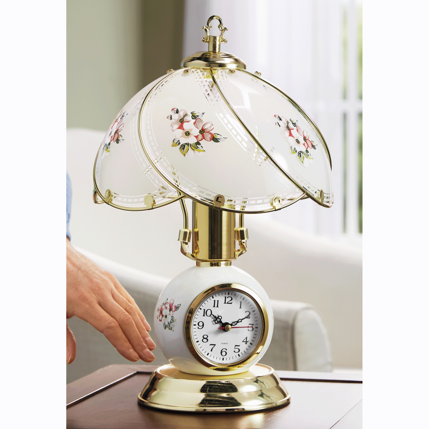 Floral Touch Lamp with Clock | Dr. Leonard's